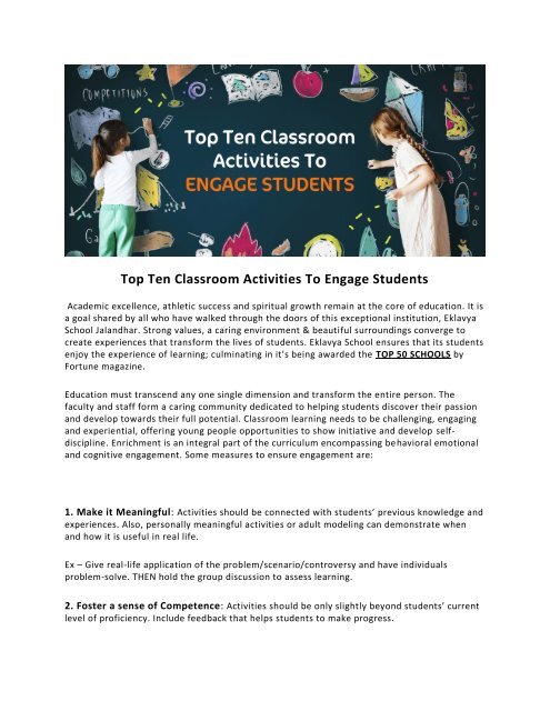 Top Ten Classroom Activities To Engage Students