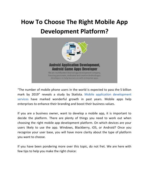 How To Choose The Right Mobile App Development Platform?