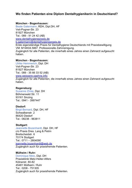 Wo finden Patienten eine Diplom Dentalhygienikerin in ... - DDHV