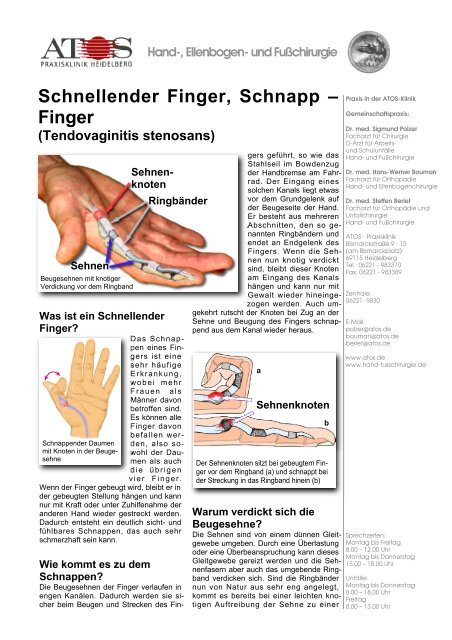Schnellender Finger, Schnapp – Finger - und Fußchirurgie