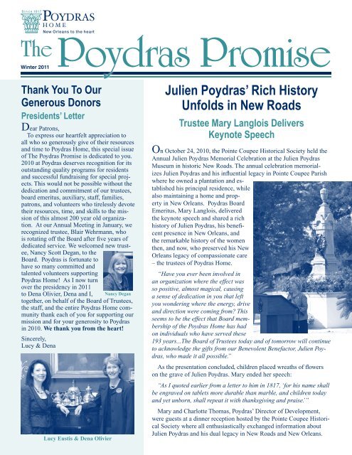 Presidents' Letter - Poydras Home