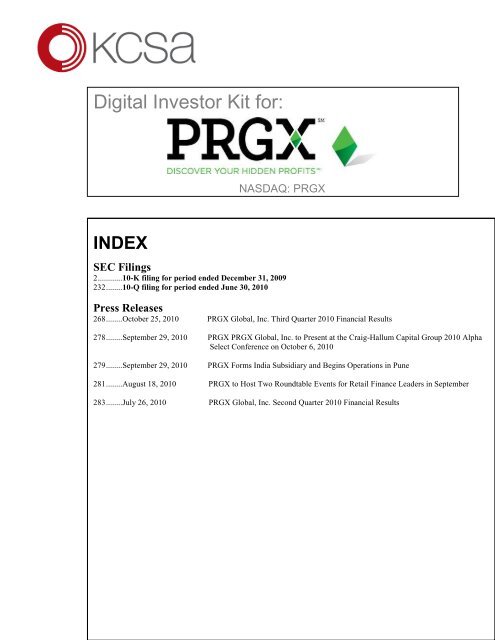 PRGX Global, Inc. - KCSA Connect