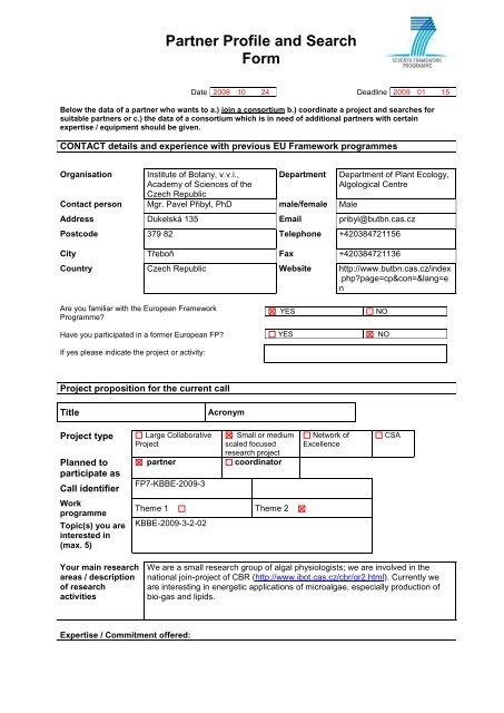 Partner Profile and Search Form