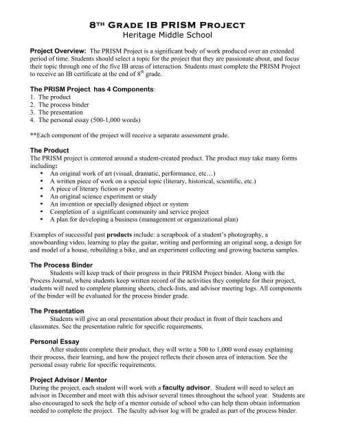 PRISM project packet 11-12 - Heritage Middle School