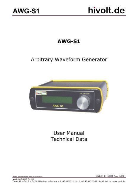 Arbitrary Waveform Generator AWG-S1 - User Manual ... - hivolt.de