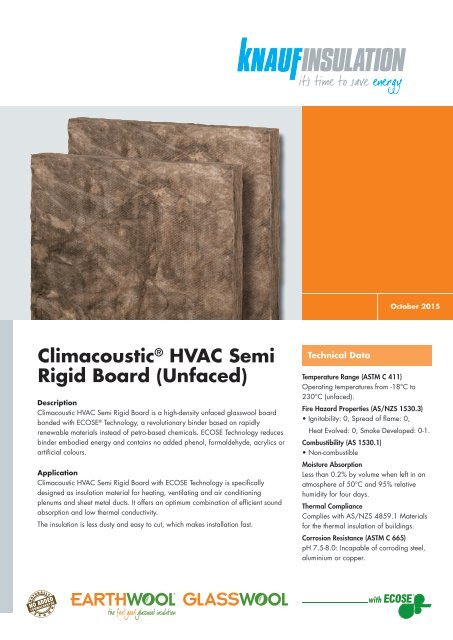 Climacoustic® HVAC Semi Rigid Board - Acoustic Insulation