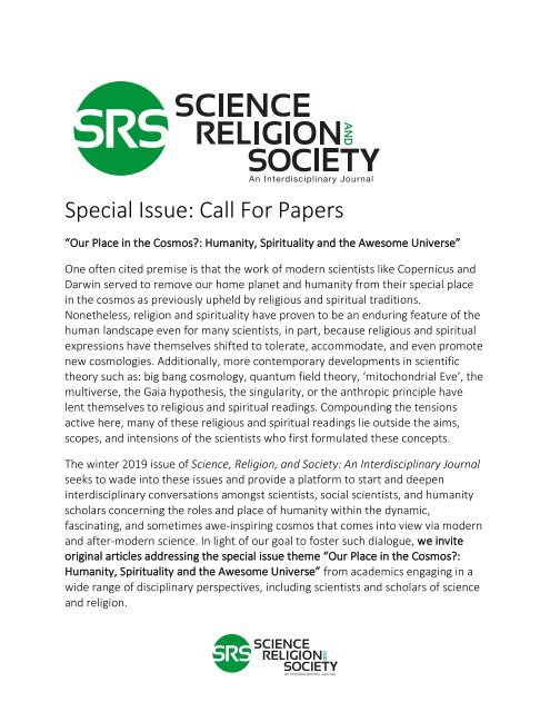 SRS Call for Papers Special Issues