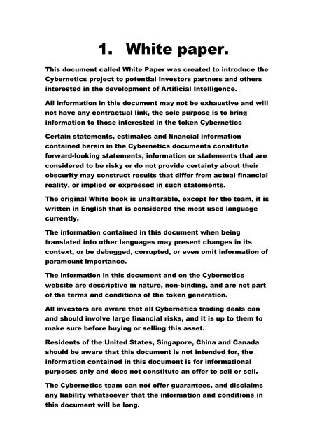 Whitepaper CYBERNETICS