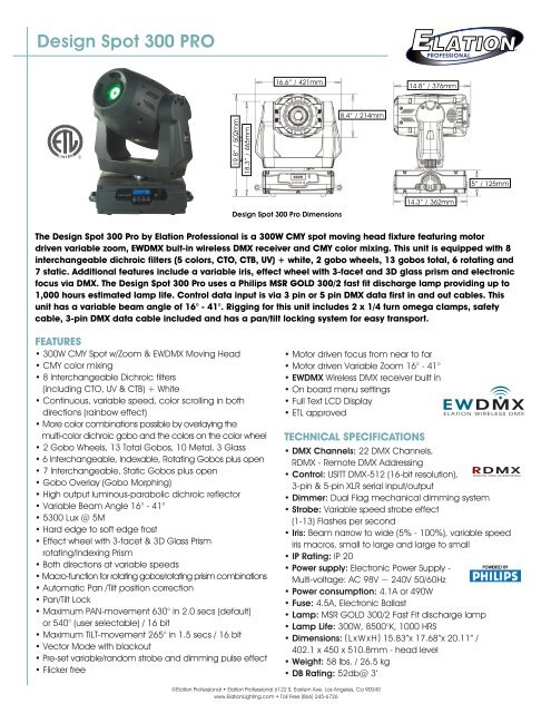 Design Spot 300 Pro Cut Sheet (pdf) - Elation Professional