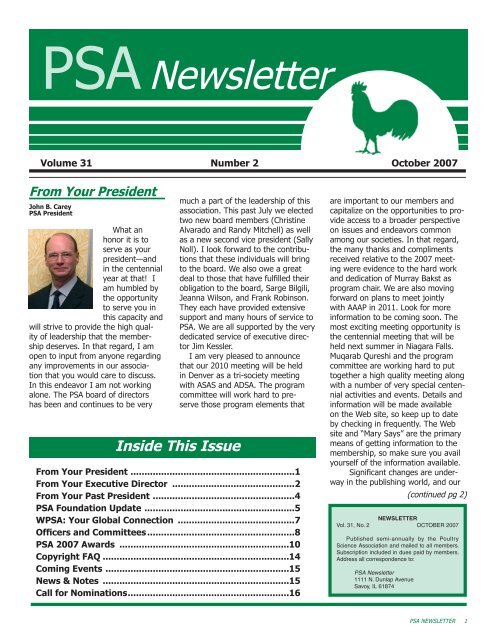 From Your President - Poultry Science Association