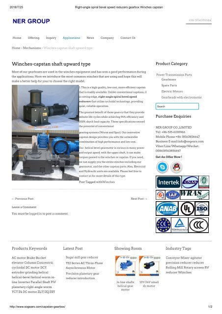 Right-angle spiral bevel speed reducers gearbox Winches capstan