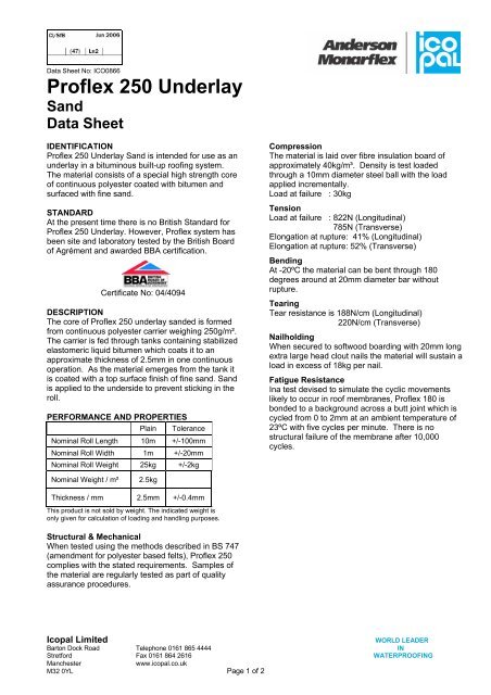 Proflex 250 Underlay Sand Data Sheet - Icopal