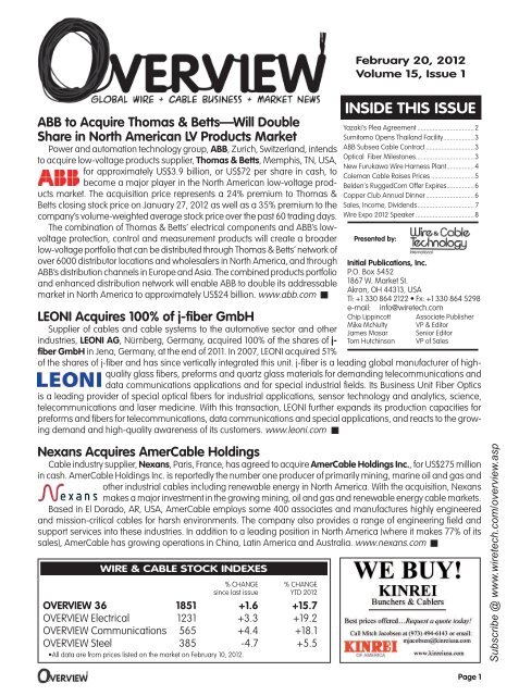 inside this issue - Wire & Cable Technology International Magazine