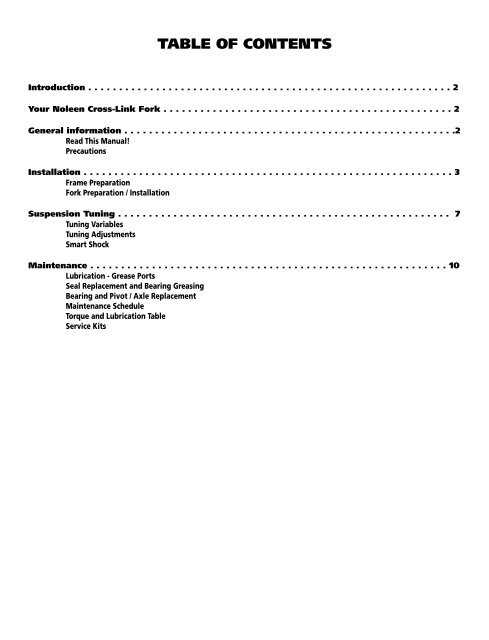 Noleen Cross Link Owner's Manual