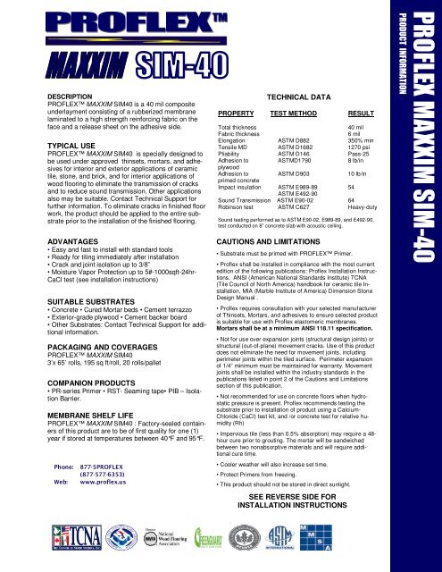 proflex maxxim sim-40 - Proflex Products Inc.