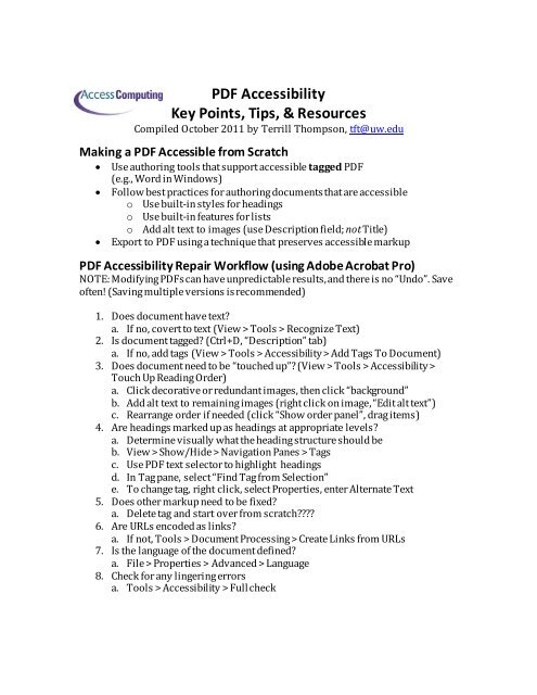 PDF Accessibility Key Points, Tips, & Resources - Purdue University