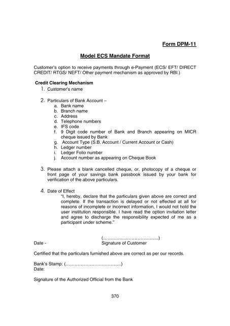 Form DPM-11 Model ECS Man