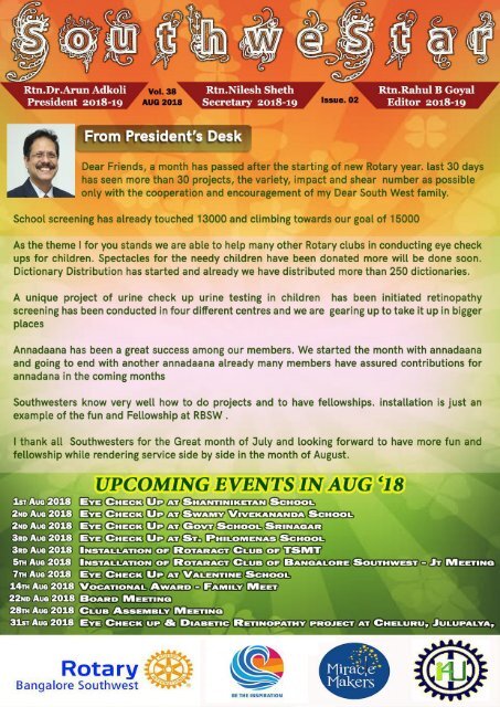 Rotary Bangalore Southwest_Bulletin_Aug18