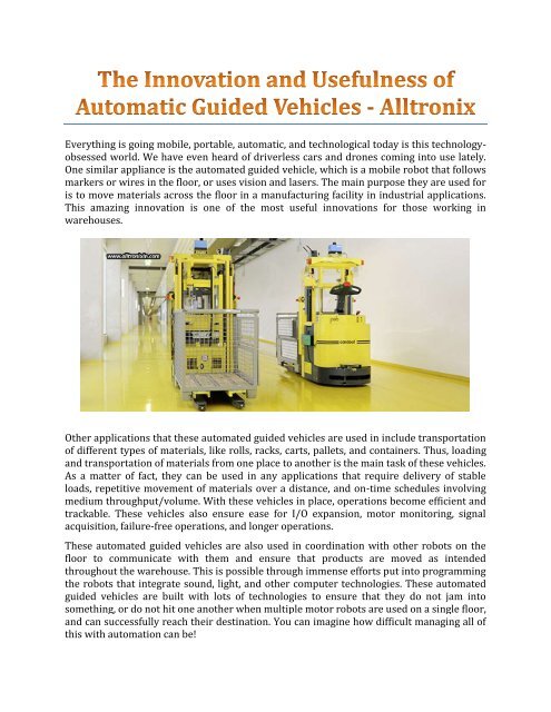 The Innovation And Usefulness Of Automatic Guided Vehicles