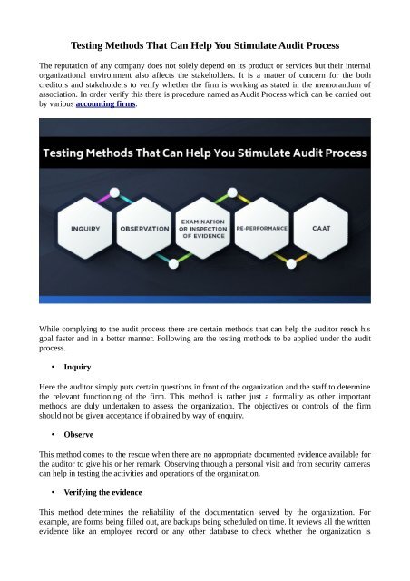 Testing Methods That Can Help You Stimulate Audit Process