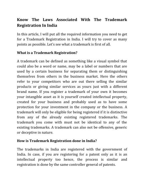 Know The Laws Associated With The Trademark Registration In India
