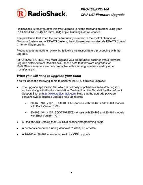 PRO-163 and PRO-164 Triple Trunking Radio - Radio Shack