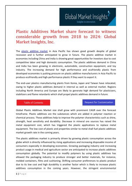 Plastic Additives Market share forecast to witness considerable growth from 2018 to 2024