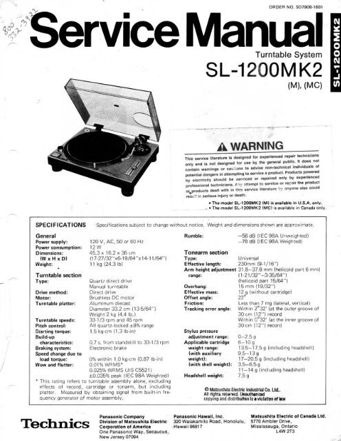 technics sl-1200 mk2 service manual