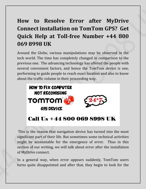 How to Resolve Error after MyDrive Connect installation on TomTom GPS