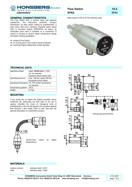 Flow Switch 10.2. EFK2