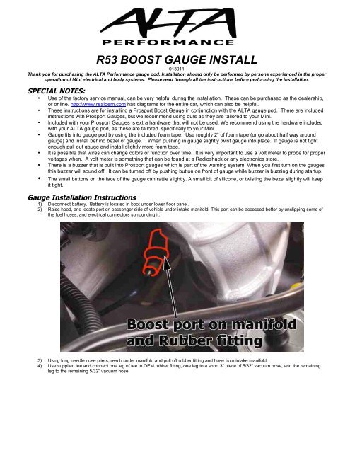 R53 BOOST GAUGE INSTALL - ALTA Performance