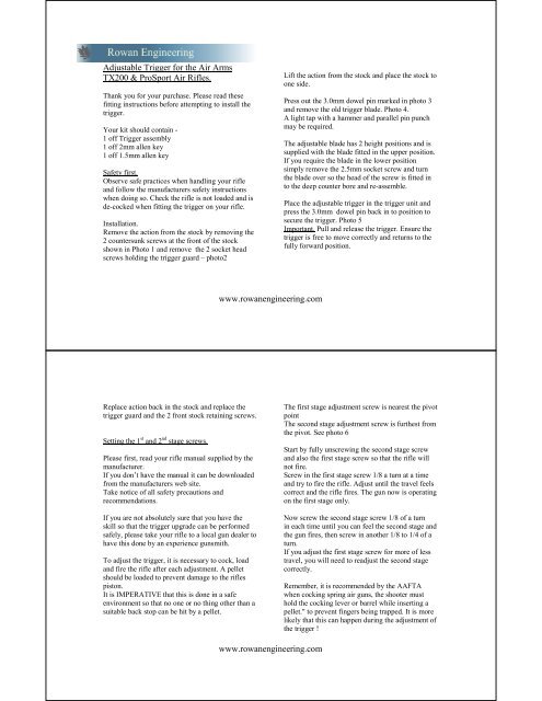 Adjustable Trigger for the Air Arms TX200 - Rowan Engineering