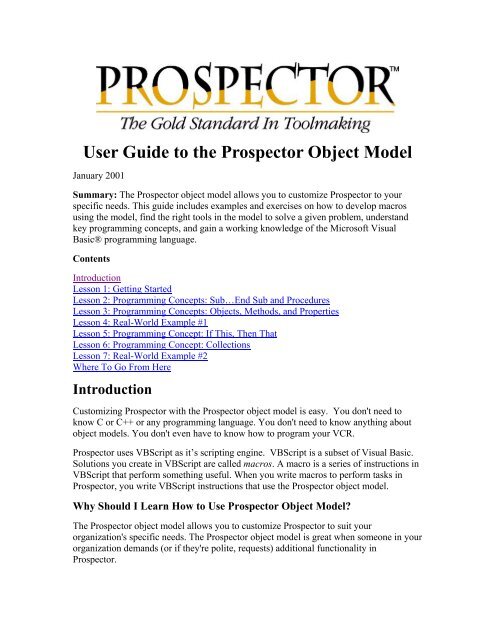 User Guide to the Prospector Object Model - ProspectorNC.com