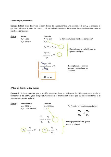 Ejercicios leyes de los gases