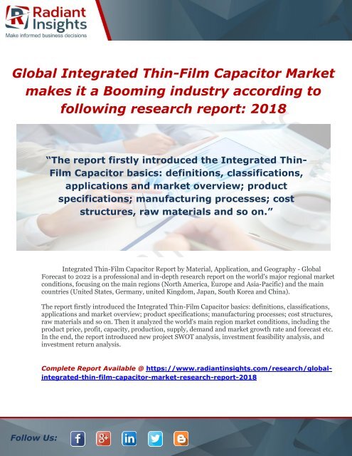 Global Integrated Thin-Film Capacitor Market makes it a Booming ...