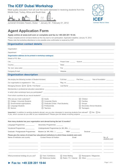 Agent Application Form The ICEF Dubai Workshop