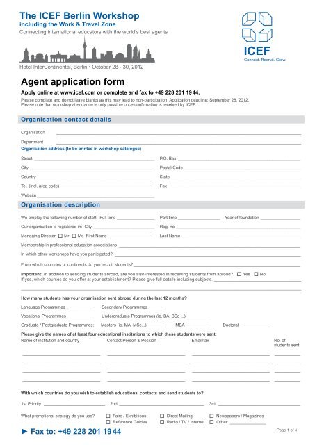 Agent application form The ICEF Berlin Workshop