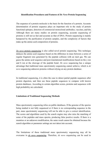 Identification Procedures and Features of De Novo Protein Sequencing