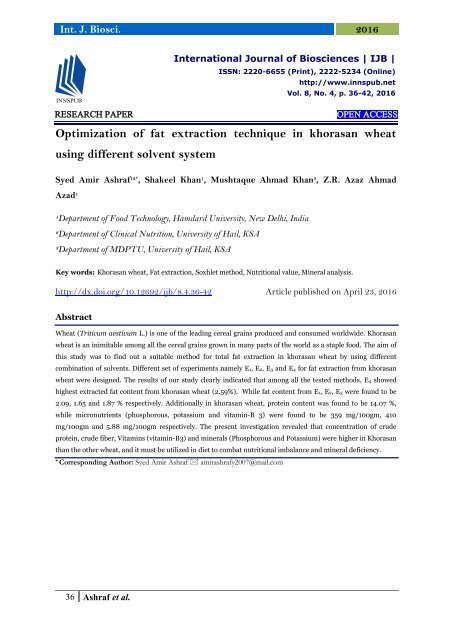 Optimization of fat extraction technique in khorasan wheat using ...