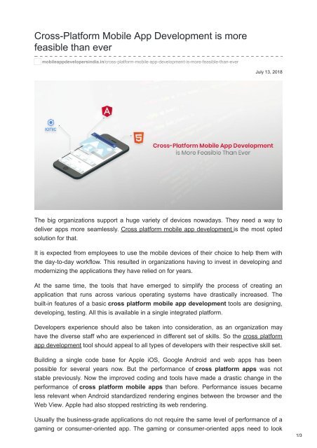 Cross-Platform Mobile App Development is more feasible than ever