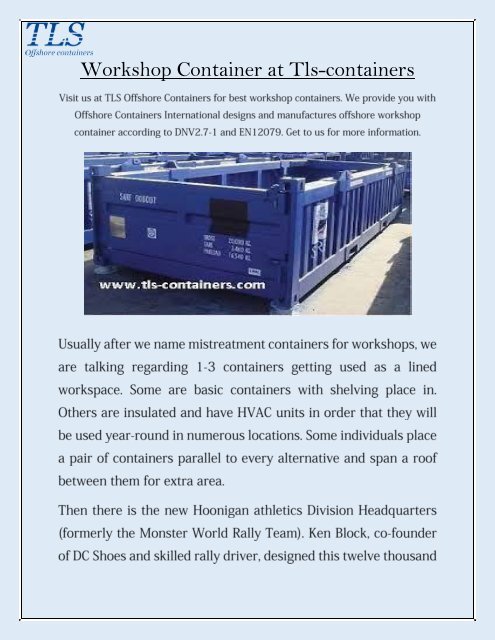 Workshop Container - Tls-containers