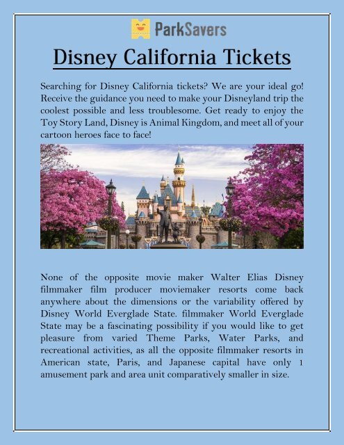 Disney California Tickets - Park Savers