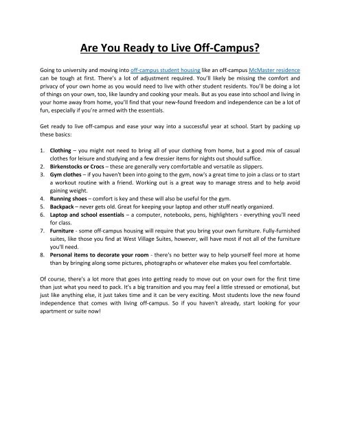 Are You Ready to Live Off-Campus?