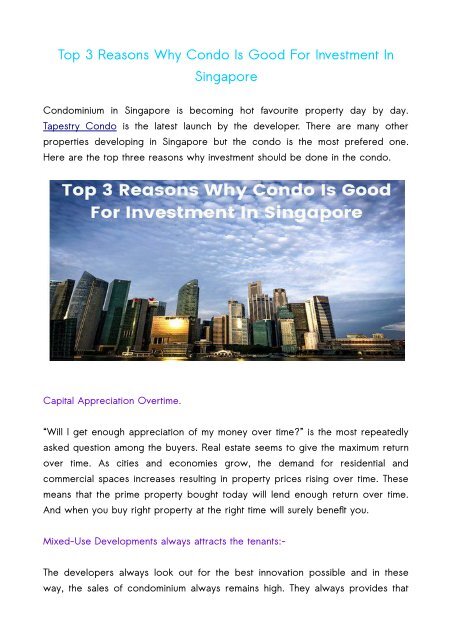 Top 3 Reasons Why Condo Is Good For Investment In Singapore