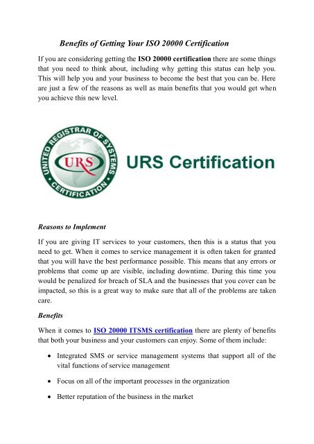 ISO 20000 - Information Technology Service Management System