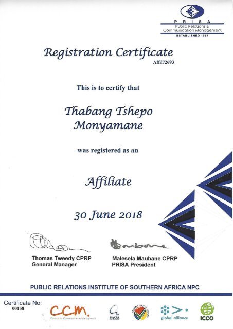 PRISA Membership Certificate