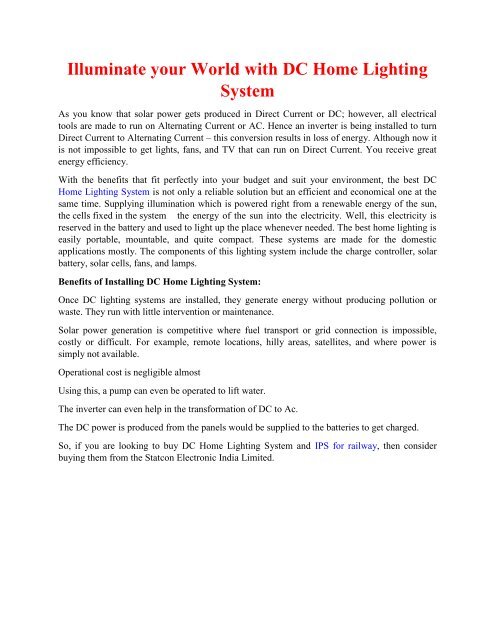 Illuminate your World with DC Home Lighting System