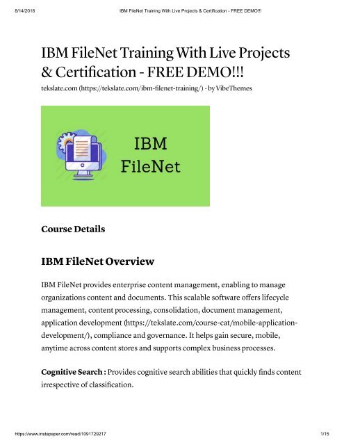 IBM FileNet Training With Live Projects & Certification - FREE DEMO!!!