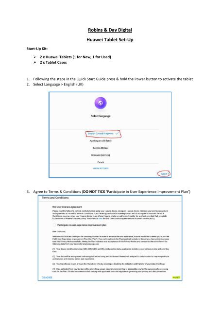 Huawei Tablet Set Up Instructions V2
