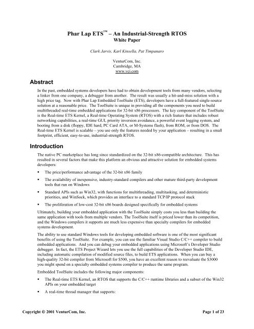 Phar Lap ETS Ã¢Â Â An Industrial-Strength RTOS ... - infoteam Software